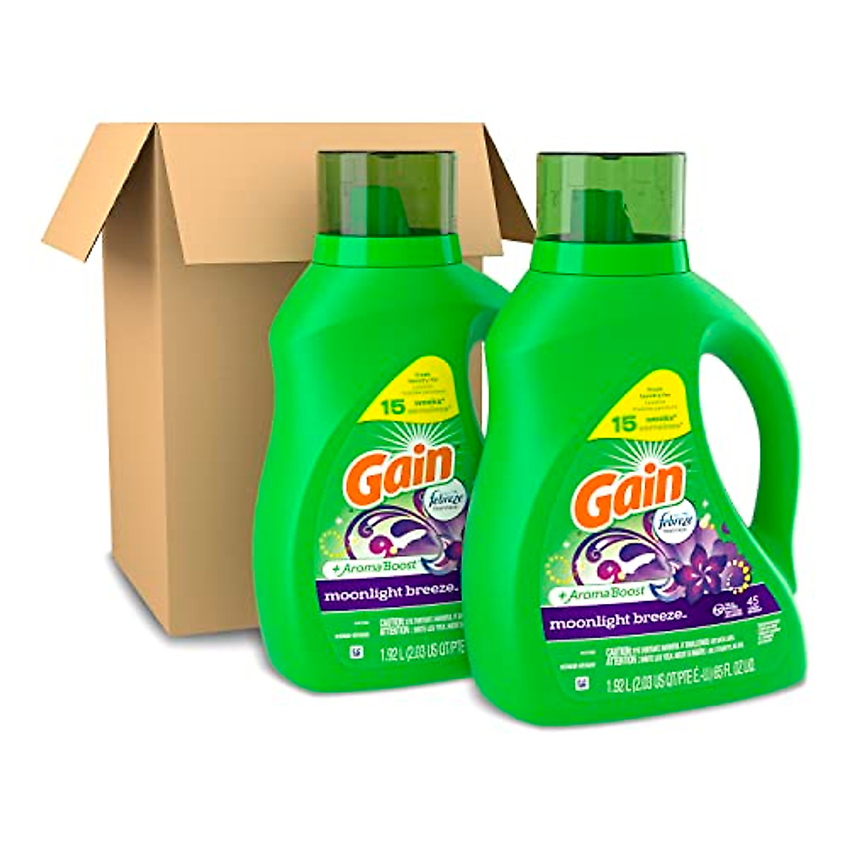 Gain + Aroma Boost Laundry Detergent Liquid Soap, Moonlight Breeze Scent, 45 Loads, 65 Fl Oz, Pack Of 2, He Compatible
