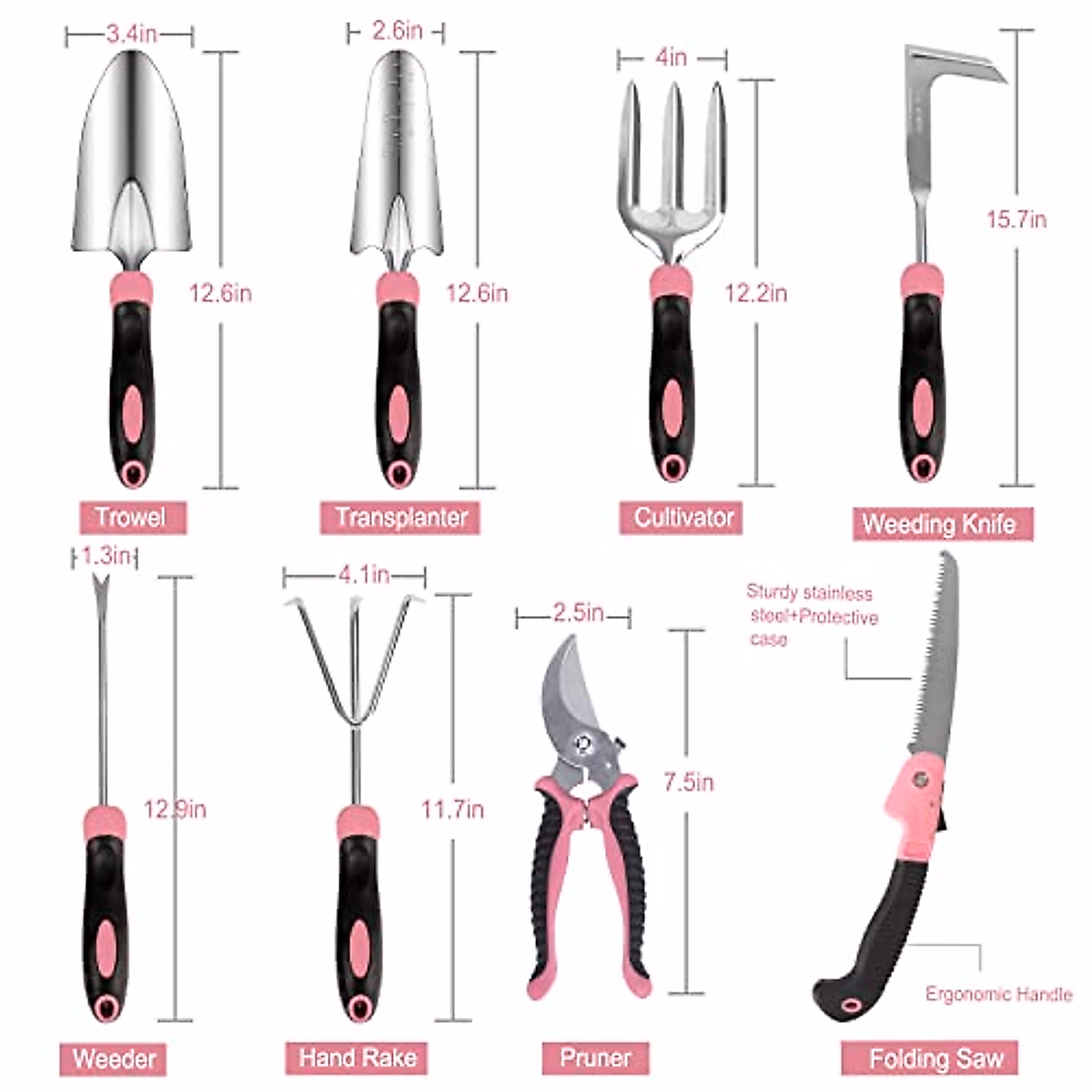Whonline Pink Garden Tool Set for Women, 31Pcs Succulent Gardening Tool Kit, Heavy Duty Stainless Steel Aluminum Non-Slip Ergonomic Handle Tools Durable Storage Tote Bag Gardening Gifts