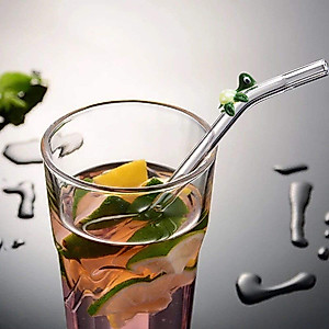 3pcs Reusable Glass Straws Green Turtle on Clear Bent Straw 8 in x 9 mm With Cleaning Brush, Perfect for Smoothies, Cocktails