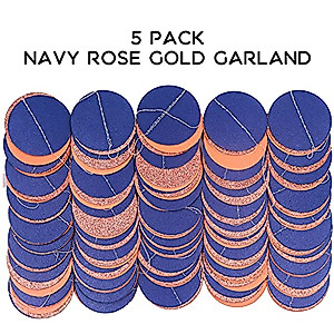 Navy Rose Gold Party Decorations, 5PCS Glitter Navy Blue Rose Gold Circle Dots Garland Streamers for Baby Gender Reveal Bridal Shower Bachelorette Party Decorations, 52.5 Feet