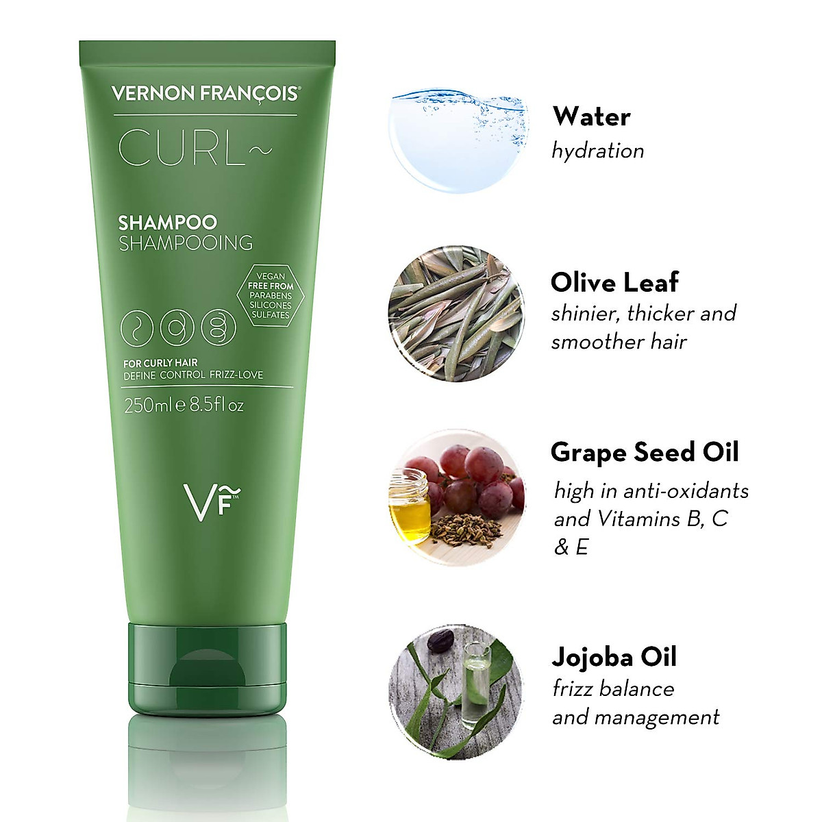 Vernon François Shampoo For Curly Hair - Natural Sulfate Free Curl Shampoo with Shea Butter, Coconut and Castor Oil to Revitalize Your Curls 8.5oz