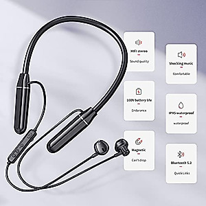 FIGMASU Headphones Wireless Bluetooth Neckband Wireless Headsets for Sport Built-in Microphone, 100 H Playtime Semi-in-Ear Earbuds for Running, Workout, Gym Sweatproof