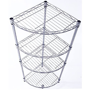 be current 4-Shelf Steel Wire Corner Shelving Unit, Small Shelf Stand, Adjustable 4 Tier Shelf, Metal Storage Shelves Oraginzer Racks for Kitchen, Bathroom, Laundry, Pantry, Closet, Silver Gray
