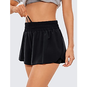 CRZ YOGA 2 in 1 Flowy Running Shorts for Women High Waisted Quick Dry Athletic Gym Lounge Workout Shorts Cute Tennis Skirts Black Medium