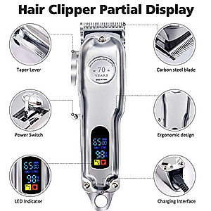 Hair Clippers for Men Professional Rechargeable Cordless Hair Trimmer Cutting Kit with Titanium Ceramic Blade 4 Grooming Combs 2500mAh Lithium Ion LED Display Haircut Kit