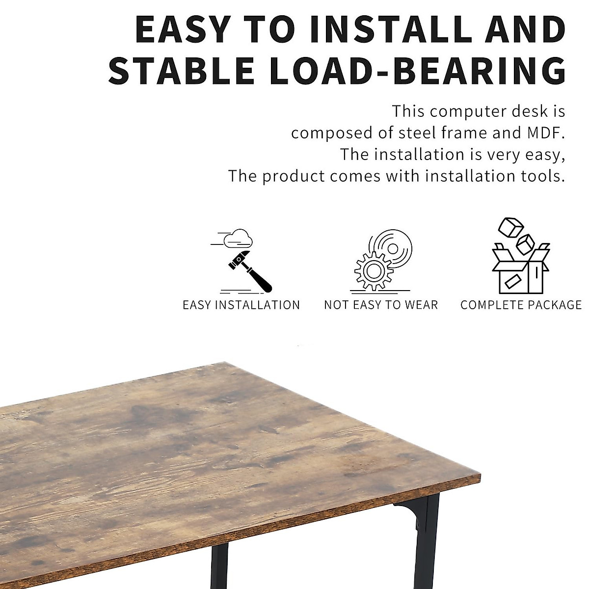 39 Inch Computer Desk, Office Desk Gaming Desk with Metal Frame, Writing Workstation for Home Office, Space Saving Computer Table for Small Space (Brown) 39x19.6x29