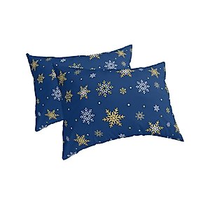 Edwiinsa Navy Gold Snowflake Pillow Covers King Standard Set of 2 Bed Pillow, Plush Soft Comfort for Hair/Skin Cooling Pillowcases with Envelop Closure 20x36 Inches Christmas Minimalist White Blue