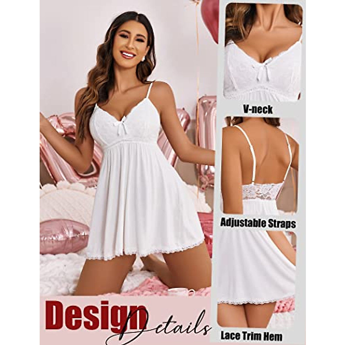Avidlove Womens Sexy Sleepwear Lace Chemise Nightgown Sexy Womens Nightie Honeymoon Lingerie (White,L)