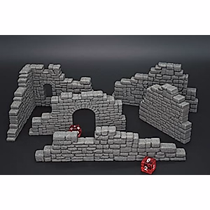 EnderToys Ruined Stone Walls Set B, Terrain Scenery for Tabletop 28mm Miniatures Wargame, 3D Printed and Paintable
