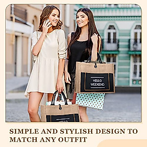 12 Pcs Jute Beach Tote for Women Weekend Tote Bag Natural Burlap Shopping Bags with Handles Reusable Flax Grocery Bags Large Creative Jute Gift Bags for Bridesmaid Wedding Shopping Beach