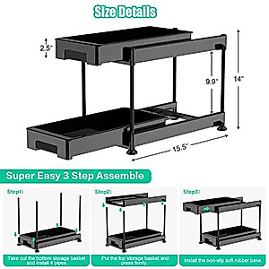 Double Sliding Cabinet Organizer, ZIZOTI Under Sink Organizers and Storage, Pull Out Under Sink Organizer, Under Cabinet Organizer Baskets with 2 Drawers, Under Sink Storage for Bathroom, Kitchen