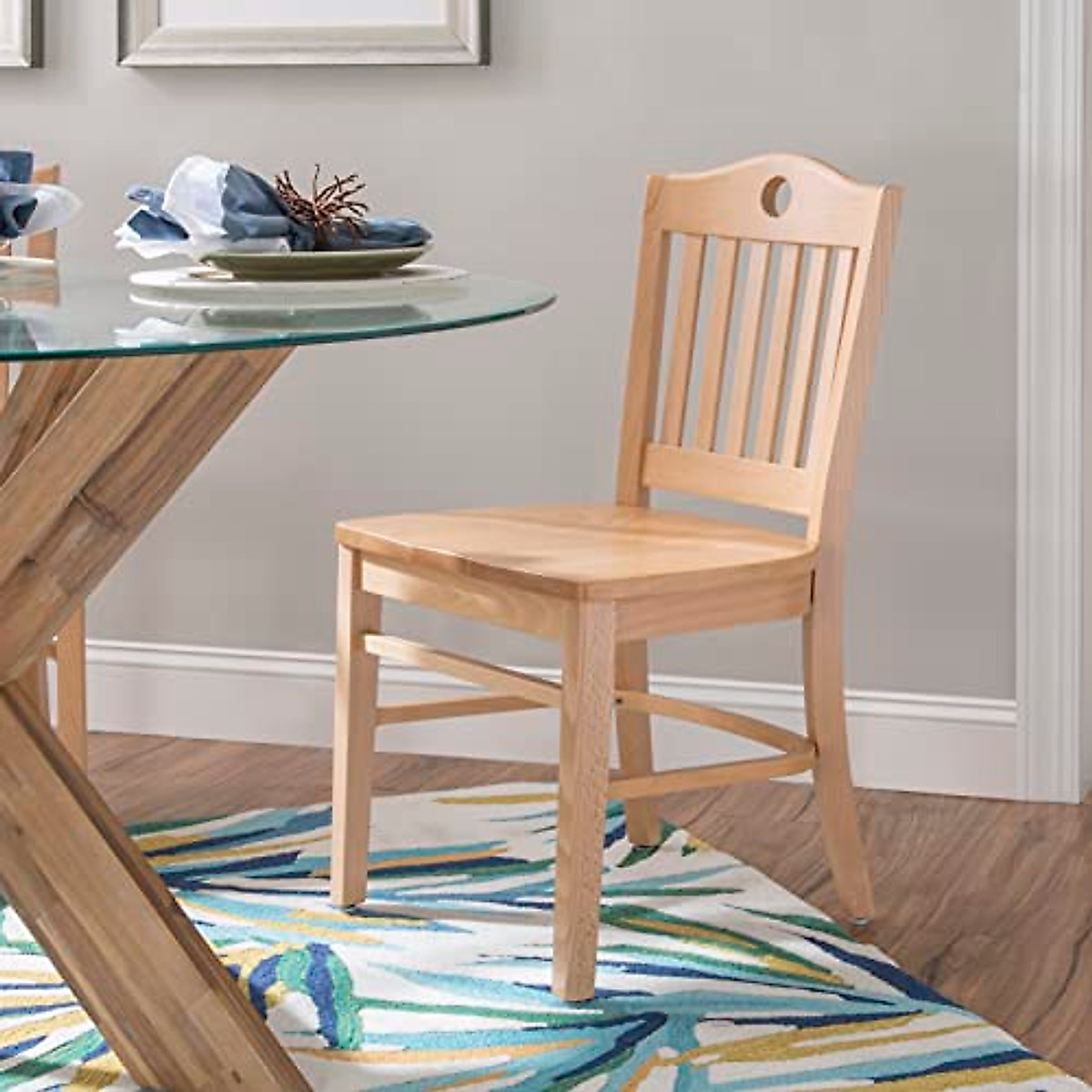 Linon Slat Back Natural Wood Finish Made in America Set of 2 Brock Dining Chair