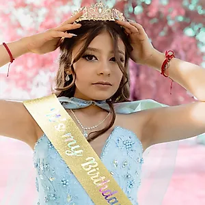 YISSION Birthday Girl Sash & Crown Gold Princess Tiara Crown for Women Girls Happy Birthday Queen Crown & Sash Birthday Tiaras & Crowns for Women Crystal Birthday Headband Birthday Party Decorations