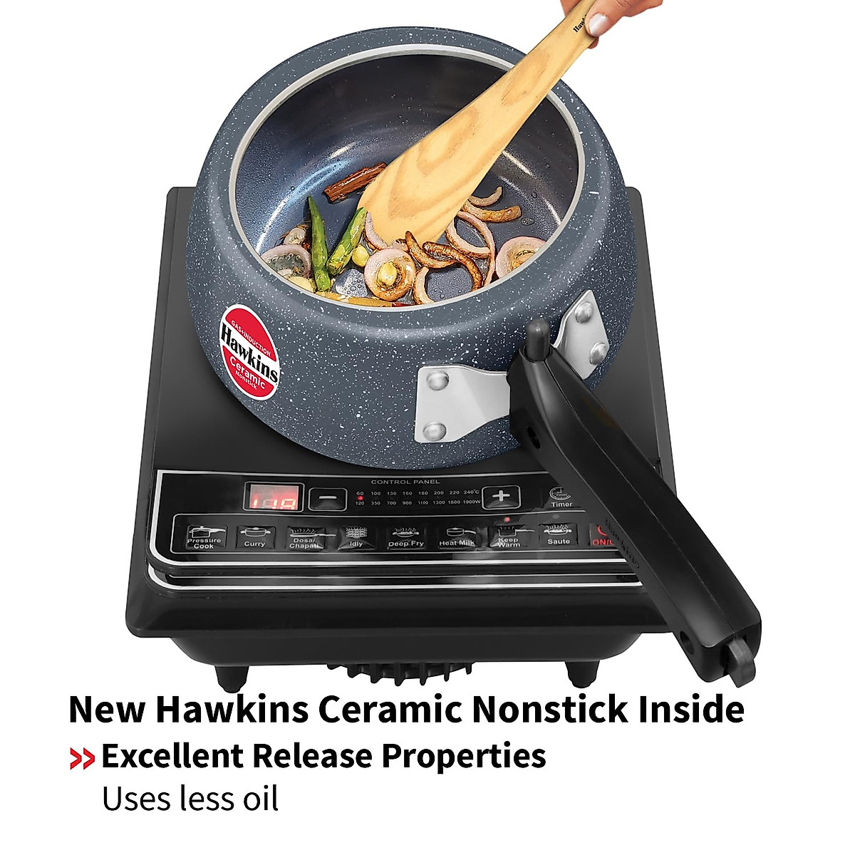 Hawkins 1.5 Litre Ceramic Nonstick Pressure Cooker, Induction Inner Lid Cooker, Granite Contura shaped Cooker, Best Cooker (ICC15)