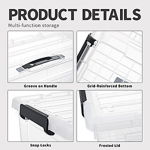 Cetomo Lidded Storage Bin with Handle, Tote Organizing Container with Wheels, Lid and Secure Latching Buckles, Stackable and Nestable, Plastic, 95 Quart-6 Pack, Clear