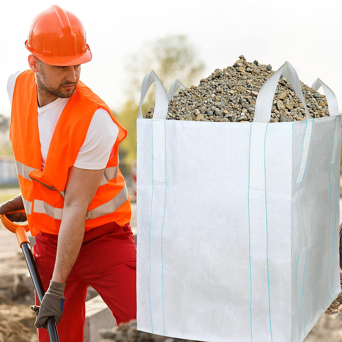 6 Pcs FIBC Bulk Bags 35" L x 35" W x 43" H, Holds Up To 3300 Lbs (SWL) Woven Polypropylene Sack for Dumpster, Feed Grain, Construction, Gravel, Waste Management, Sand Bags With 4 Lift Loops
