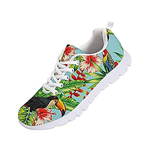 Yzaoxia Parrot Walking Shoes Women Size 6 Hibiscus Flower Breathable Mesh Sneakers Light Weight Running Tennis Shoes Comfortable Athletic