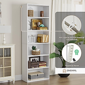 oneinmil Bookcase and Bookshelf, Floor Standing 6-Tier High Bookshelf, Display Storage Rack, Home Decorative Furniture, Suitable for Home Offices, Living Rooms, and Bedrooms,White