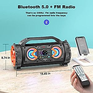 Bluetooth Speakers, Wireless Speakers with Bluetooth 5.0, 70W Loud Stereo Sound, Colorful Lights, Double Subwoofer, FM Radio, Microphone, Remote, USB playback. Portable Boombox for Party, Outdoor
