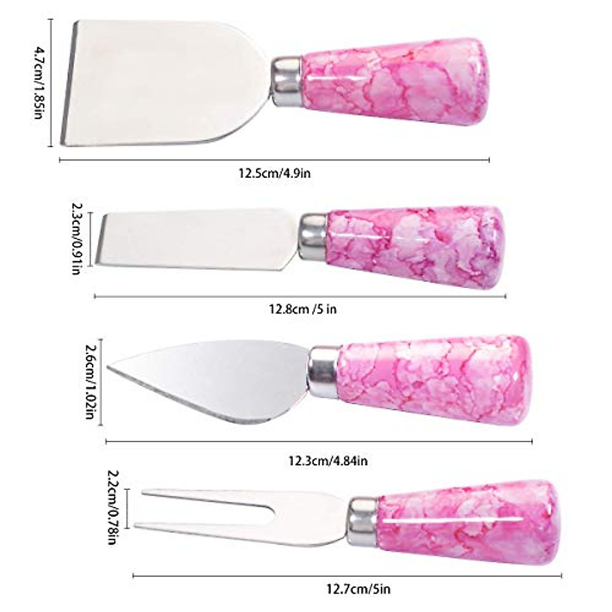 Funland 4PCs Purple Cheese Knife Set,Marble Cheese Butter Spreader Cutter with Ergonomic Ceramic Handle for Bread,Stainless Steel Cheese Shaver and Fork for Kids,Birthday,Wedding,Anniversary(Purple)