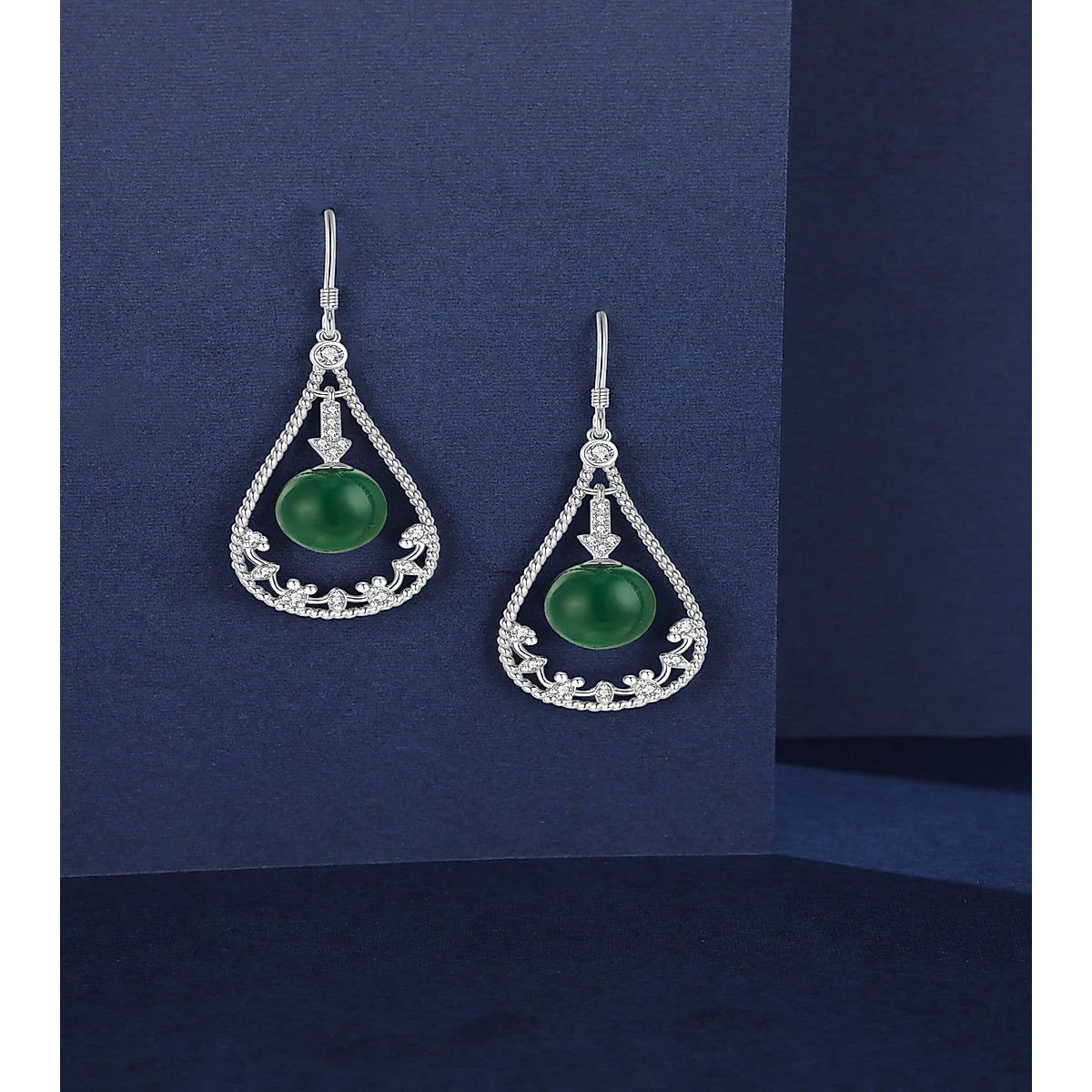 Reapuson Natural Agate Tree of Life Moissanite Dangle Earrings 18K White Gold Plated Sterling Silver for Women