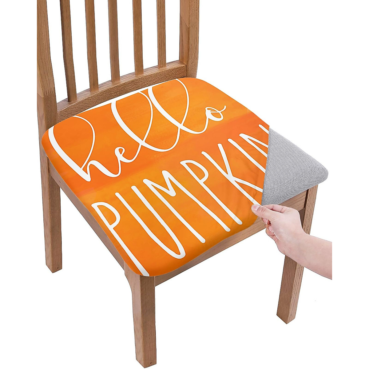 ZOE GARDEN Thanksgiving Chair Seat Covers for Dining Room Stretch Chair Seat Covers Set of 6, Chair Seat Protector Cushion Slipcovers for Kitchen Restaurant Office Burnt Orange Pumpkin Festival