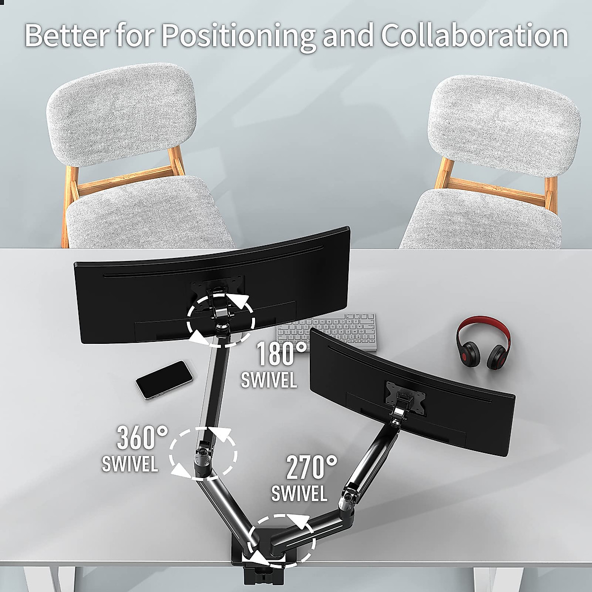 MOUNTUP Dual Monitor Desk Mount for 13-42’’ Computer Screen, Ultrawide Monitor Arm Holds 2.2-37.5 lbs Each, Full Motion Monitor Stand for 2 Monitors with Clamp/Grommet Base, VESA Mount 75x75 100x100