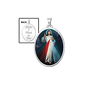 PicturesOnGold.com Divine Mercy Double Sided Oval Religious Medal Color 2/3 X 3/4 Inch Size of Nickel, Sterling Silver