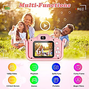 Kids Camera,HD Digital Video Camera with Protective Silicone Cover, Children Toys for 3 4 5 6 7 8 9 Year Old Boys/Girls,Selfie Camera for Kids,3-12 Year Old Birthday Gifts with 32GB SD Card