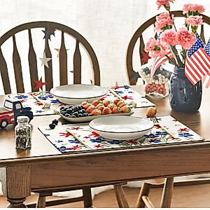 Artoid Mode Poppy Flowers Leaves 4th of July Placemats Set of 8, 12x18 Inch Featival Holiday Table Mats for Party Kitchen Dining Decoration