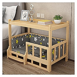 HYDT Solid Wood Frame Pet Cot for Large/Small Dogs,Elevated Dog Bed with Guardrail,Stairs&Mattress,Double-Layer Pet Bed for Cat (Size : 105x60x80cm/41.3x23.6x31.5in)