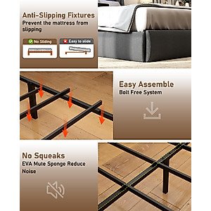 SADENICEL Full Size Bed Frame with Storage Headboard and 4 Drawer, Metal Full Bed Frame Platform with LED Light, Charging Station, No Box Spring Needed, Noise Free, Easy Assembly, Grey