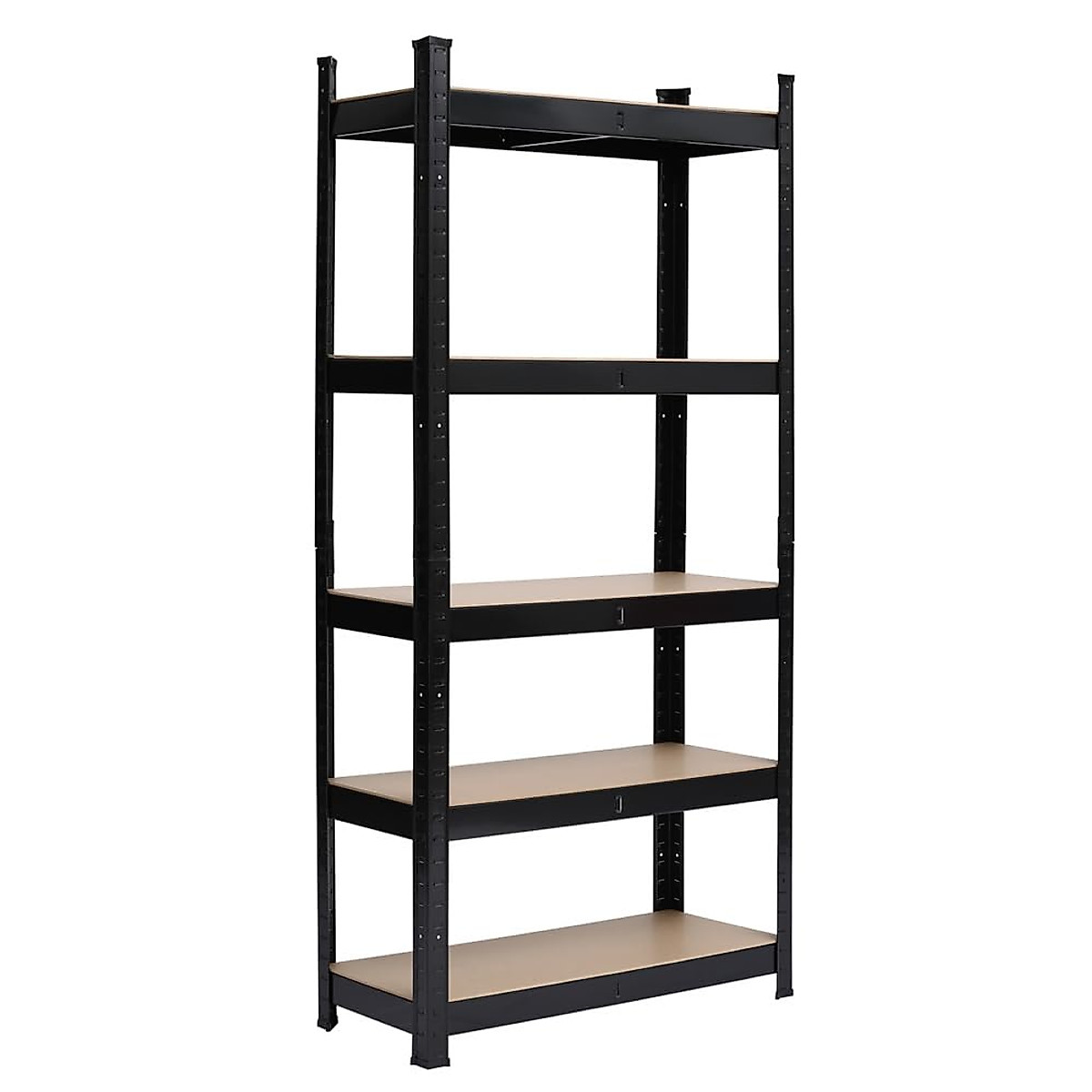 5-Tier Adjustable Storage Shelving, Heavy Duty Garage Shelves, Metal Organizer Utility Rack Large Storage Capacity Sturdy & Stable Galvanized Steel & MDF Rust-Resistant Display Goods Efficiently Black