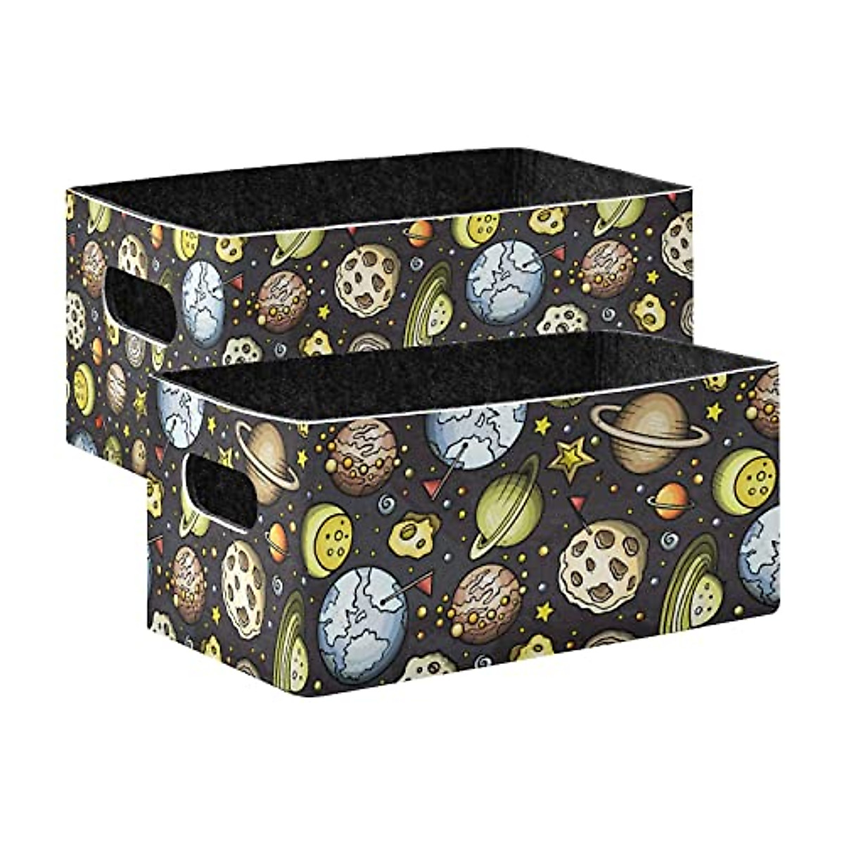 Cartoon Space Planets Storage Basket Felt Storage Bin Collapsible Towel Storage Toy Storage Box Organizer for Kids Bedroom Magazine