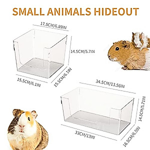 Guinea Pig Hideout House, Hamster Hideaway, Cage Habitats Decor and Toy for Guinea Pig, Rat, Pet Chinchilla,and Other Small Animal to Play, Hide,Sleep and Eat, Transparent