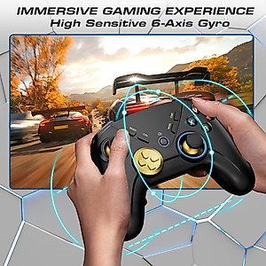 PC Wireless Controller, Bluetooth Gaming Controllers for Windows, Steam, Laptop, Mac, Tablet, iPad, Switch, and Smart TV, with Dual Vibration, 6-Axis Motion, Macro Keys, Turbo Button, LED Backlight