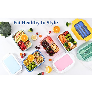 UPTRUST Bento Lunch container For Kids, Bento adult box With 3 Compartment. Leak-proof, Microwave safe, Dishwasher Safe, Freezer Safe,Meal Fruit Snack Packing Box(Spoon&Fork included) (Pink)