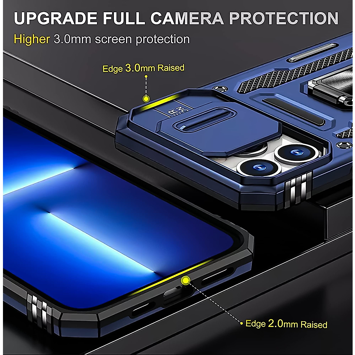 iPhone 14 Pro Max Case with Kickstand, Heavy Duty Hybrid Shockproof Silicone Protective Cover Military case for Apple iPhone 14 pro max 6.7 (Blue)