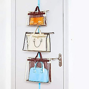 OLizee® Stylish Handbags Closet Space-saving Storage Bag Organizer Purse Holder PVC Dustproof Bag with Zipper and Handle(Upgraded Coffee,M)