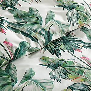 Get Bed Ready Fresh Palm Leaf Foliage Tropical Chic Plants Modern Botanical Nature Palma Bedding Verdant Greens Cotton Duvet Cover Set Boho Vibe Exotic Paradise Island Flower Tree (King, Rainforest)