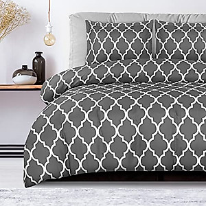 Utopia Bedding 1 Duvet Cover with 2 Pillow Shams - 3 Pieces Comforter Cover with Zipper Closure - Ultra Soft Brushed Microfiber, 90 X 90 Inches (Queen Size, Quatrefoil Grey)