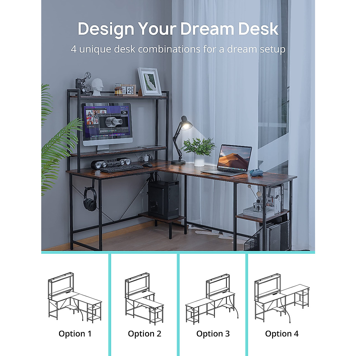 Evajoy Home Office Desk, 94.5” Two Person L-Shaped Gaming Desk with AC Outlets and USB Ports, Double Workstation with Monitor Stand, Computer Corner Desk with Adjustable Shelf for Home,Office,Study