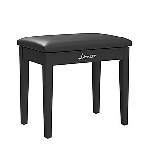 Donner Piano Bench with Storage, Solid Wood Keyboard Bench Piano Bookcase Stool Chair Seat with High-Density Sponges Pad, Black