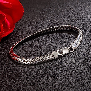 Dankadi Men Italian Solid 925 Sterling Silver Herringbone Bracelet 6MM flat Snake Chain 6.5 "7" 7.5 "8" 8.5 "9" Women Bangle Fine Jewelry gift (Silver, 7.5 inches)