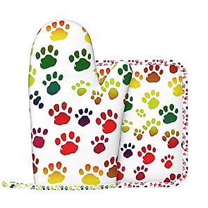 Oven Mitts Pot Holders Sets Cute Dog Paw Prints Silicone Oven Gloves Colorful Kitchen Accessories for Baking Cooking Dining
