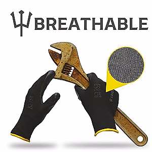 Trident Gloves: Work Gloves with Grip - All-Purpose Cut Resistant Gloves & Working Gloves for Men and Women - Breathable, Touchscreen Compatible & Durable Nitrile Coated Work Gloves - 6 Pairs, XL