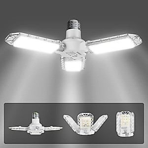 SANSI 300W Equiv. LED Garage Ceiling Light Deformable, 30W 3300LM 5000K Daylight Bright LED Shop Lights with 3 Adjustable Panels, ETL Certified, Screw in E26 Socket for Workshop Storage Room Basement