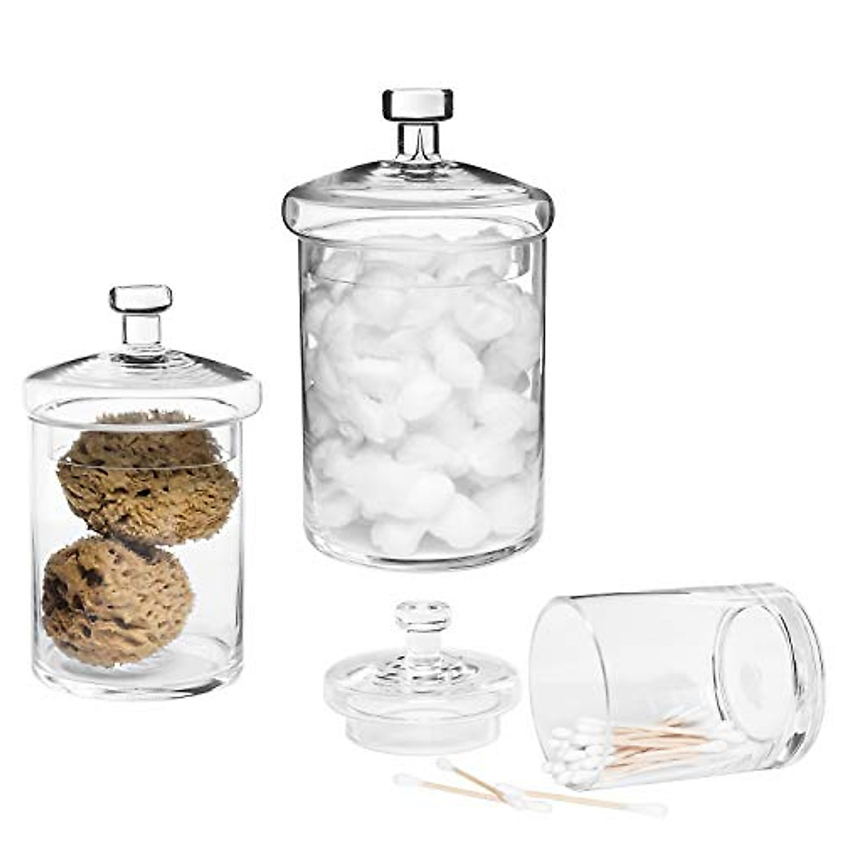 MyGift Decorative Clear Glass Cylinder Apothecary Storage Jars with Lids, Set of 3