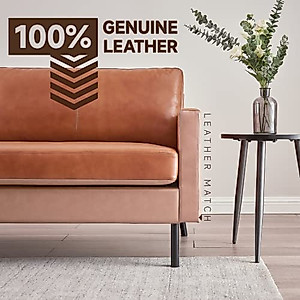 Z-hom 70" Top-Grain Leather Sofa, 2-Seat Upholstered Loveseat Sofa Modern Couch, Luxury Classic for Living Room Bedroom Apartment Office