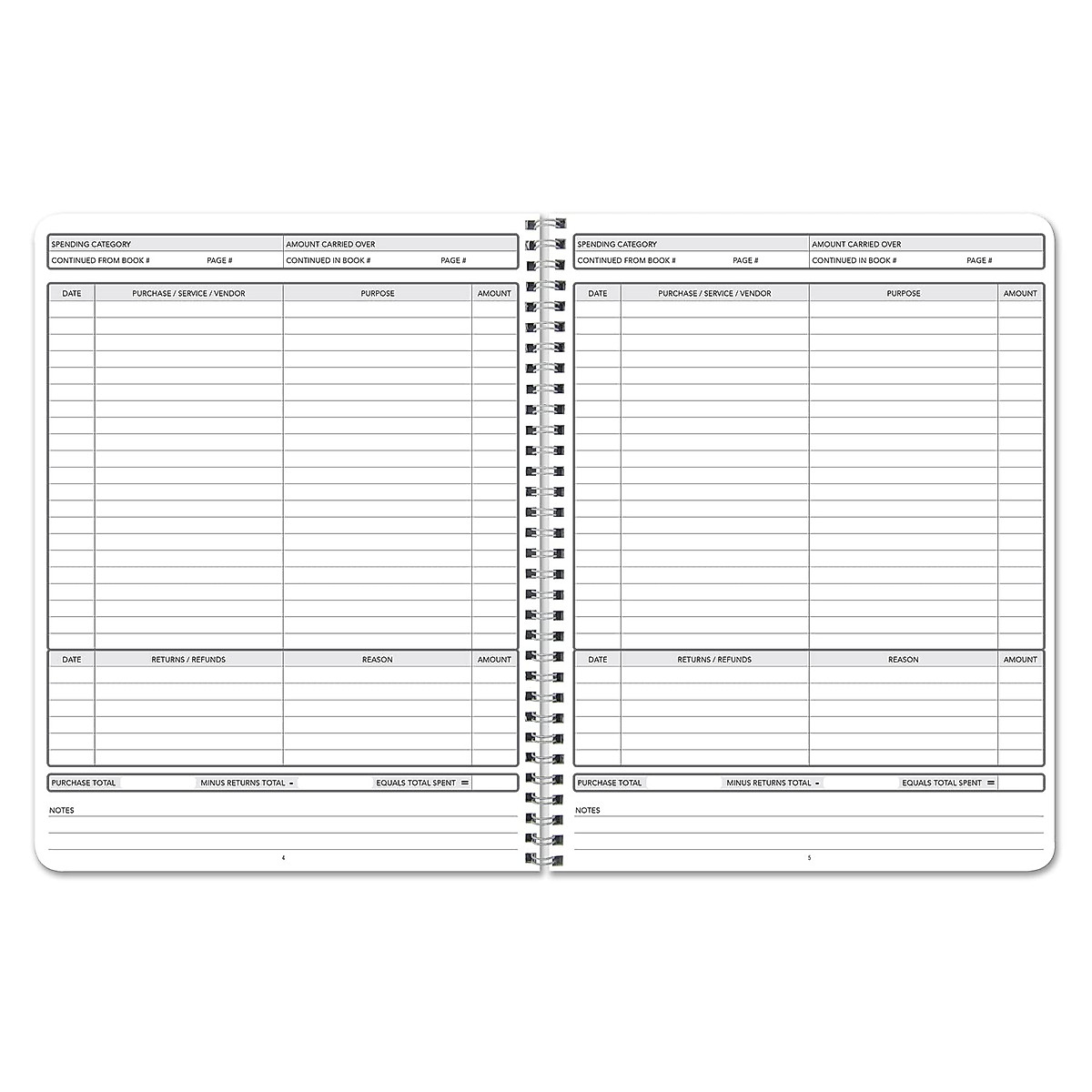 BookFactory Receipt Log Book/Business Purchase and Returns Tracking Journal - 100 Pages, 8.5" x 11", Wire-O (LOG-100-7CW-PP(Receipt-Log)-BX)